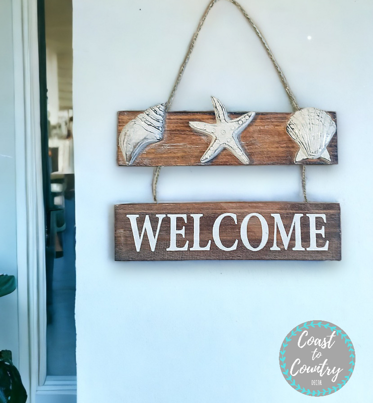 Coastal 'WELCOME' Rustic Wooden Beach hanging Sign – Coast to Country Decor