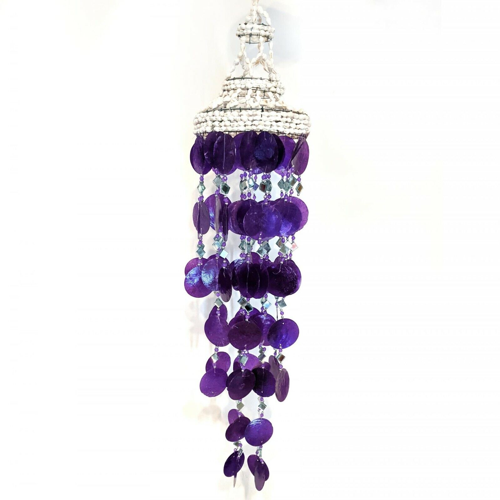 Coastal Shell & Capiz Aqua Hanging Windchime 70cm L Natural Beach Art ...